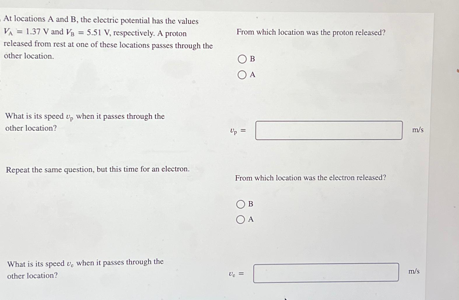 Solved At locations A and B, ﻿the electric potential has the | Chegg.com