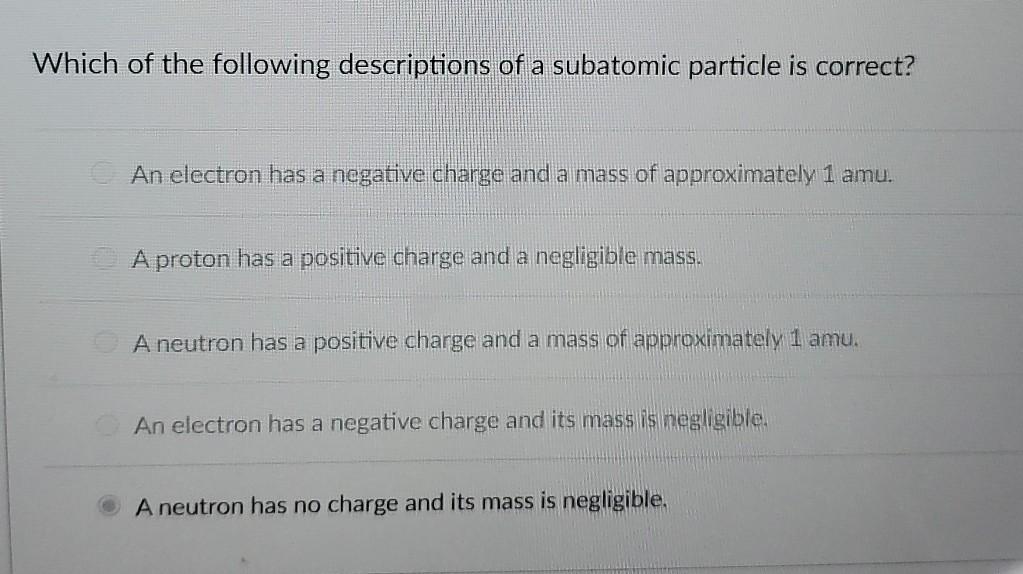 Solved Which of the following descriptions of a subatomic | Chegg.com
