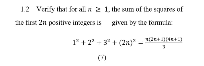 Solved 1.2 ﻿Verify that for all n≥1, ﻿the sum of the squares | Chegg.com