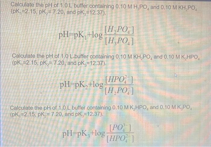 Solved Calculate the pH of 1.0 L buffer containing | Chegg.com