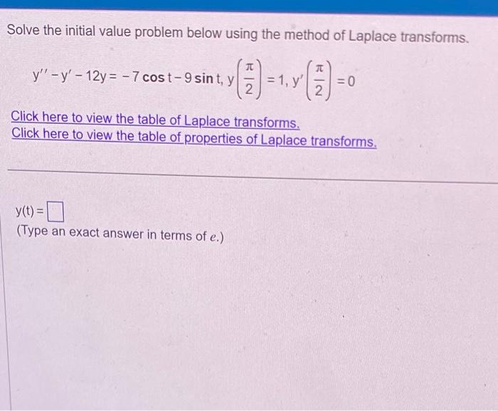 Solved Solve the initial value problem below using the | Chegg.com