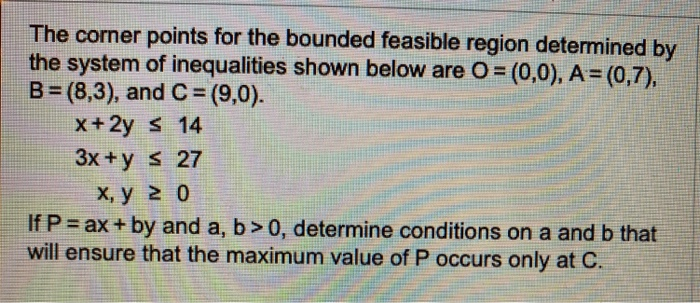 Solved The corner points for the bounded feasible region | Chegg.com