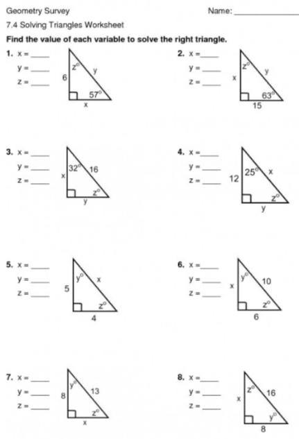 Solved Geometry Survey Name: 7.4 Solving Triangles Worksheet | Chegg.com