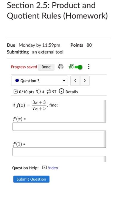 Solved Section 2.5: Product and Quotient Rules (Homework) | Chegg.com