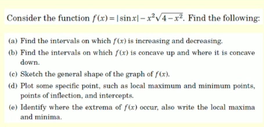 Solved Consider the function f(x) = | sinx] – x²/4-x2. Find | Chegg.com