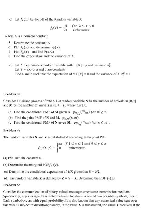 c) Let fX(x) be the pdf of the Random variable X | Chegg.com