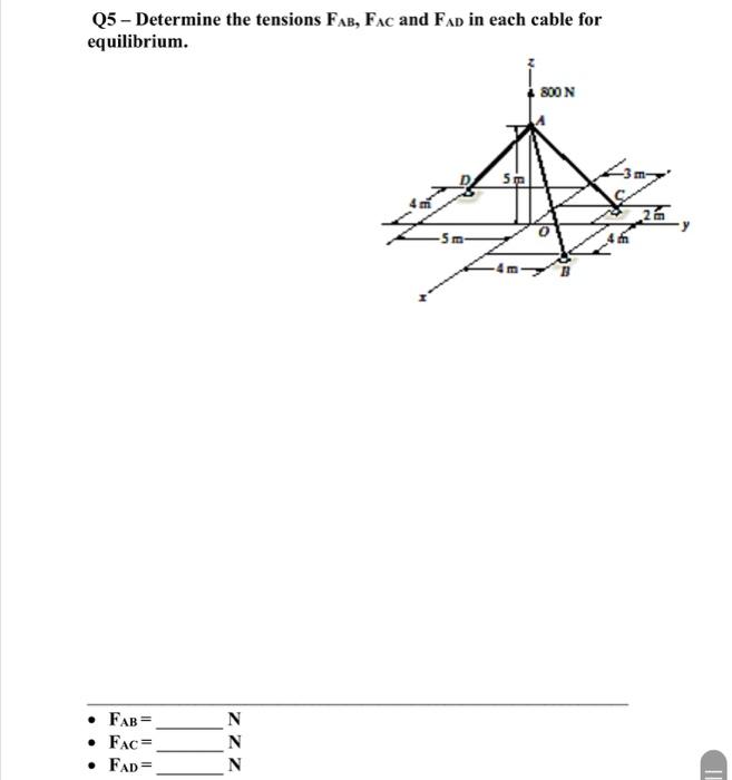 Solved Q5 - Determine the tensions FAB, Fac and FAD in each | Chegg.com