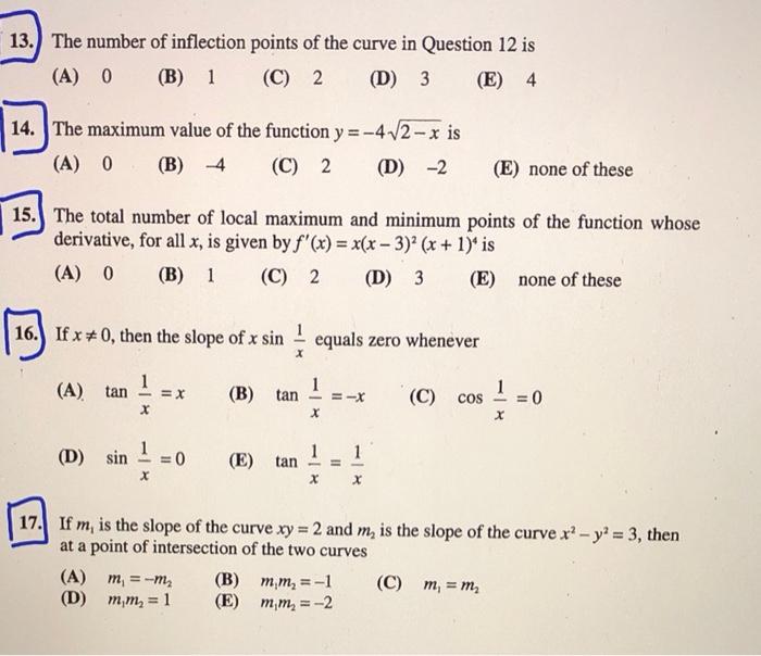 13.) The number of inflection points of the curve in | Chegg.com