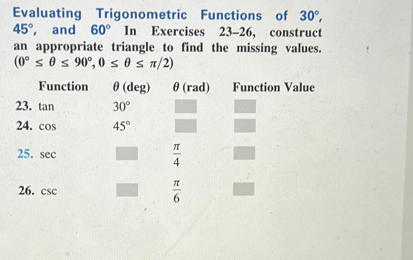 Solved Evaluating Trigonometric Functions of 30°, 45°, ﻿and | Chegg.com
