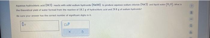 Solved Aqueous hydrochloric add (HCl) reacts with solld | Chegg.com