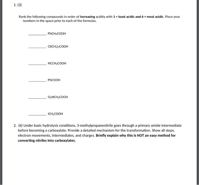 Solved 1. (3) Rank the following compounds in order of | Chegg.com