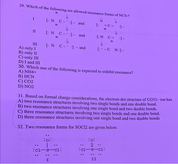 Solved 29. Which of the following are allowed resonance | Chegg.com