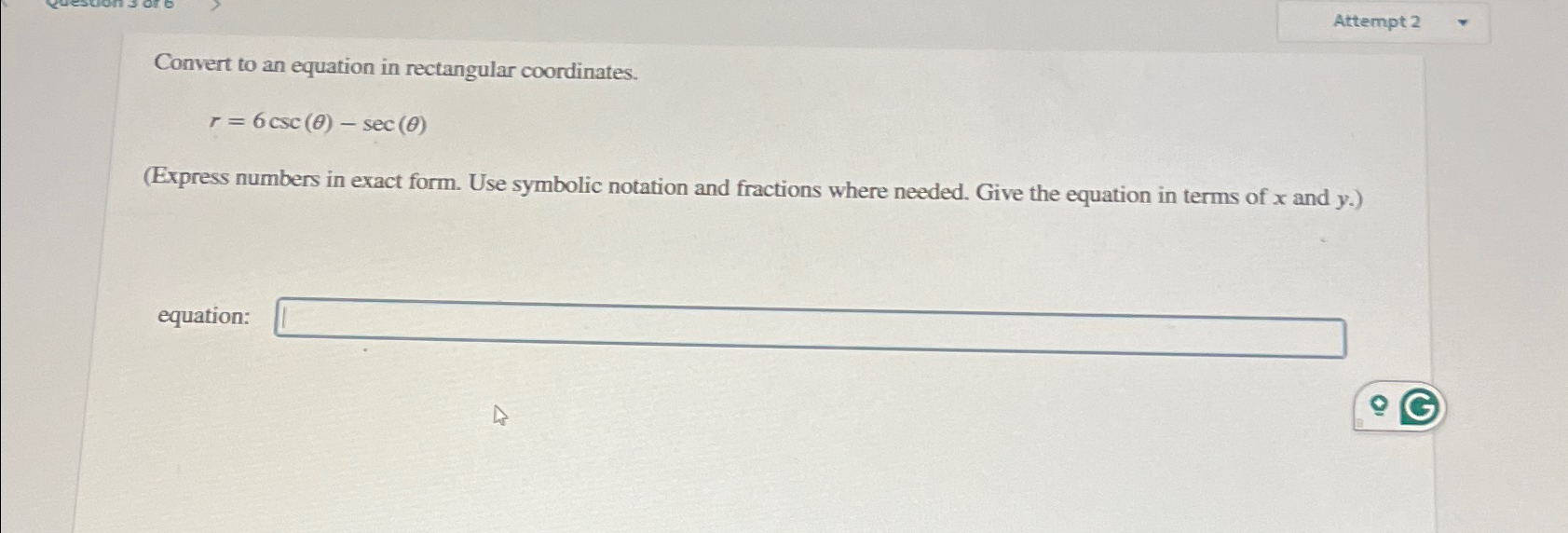 Solved Convert to an equation in rectangular | Chegg.com