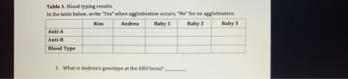 Solved Table 1. Blood typing results. In the table below, | Chegg.com