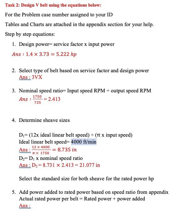Solved Task 1: Design V belt using MDESIGN software: For the | Chegg.com