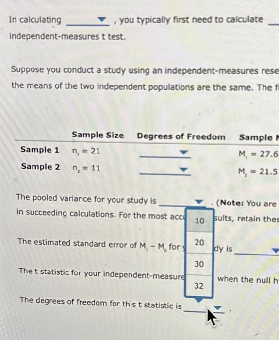 Solved For the independent-measures t test, which of the | Chegg.com