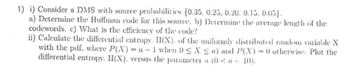 Solved 1) i) Consider a DMS with source probabilities {0.35, | Chegg.com