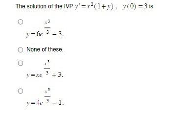 Solved The solution of the IVP y′=x2(1+y),y(0)=3 is | Chegg.com