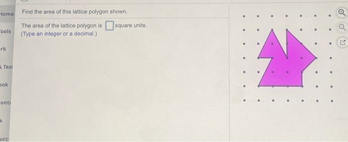 Solved Home Find the area of this lattice polygon shown. The | Chegg.com