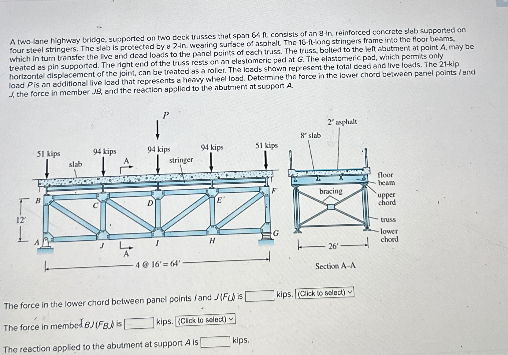 Solved A two-lane highway bridge, supported on two deck | Chegg.com