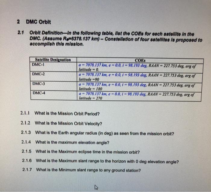 2 DMC Orbit 2.1 Orbit Definition in the following | Chegg.com