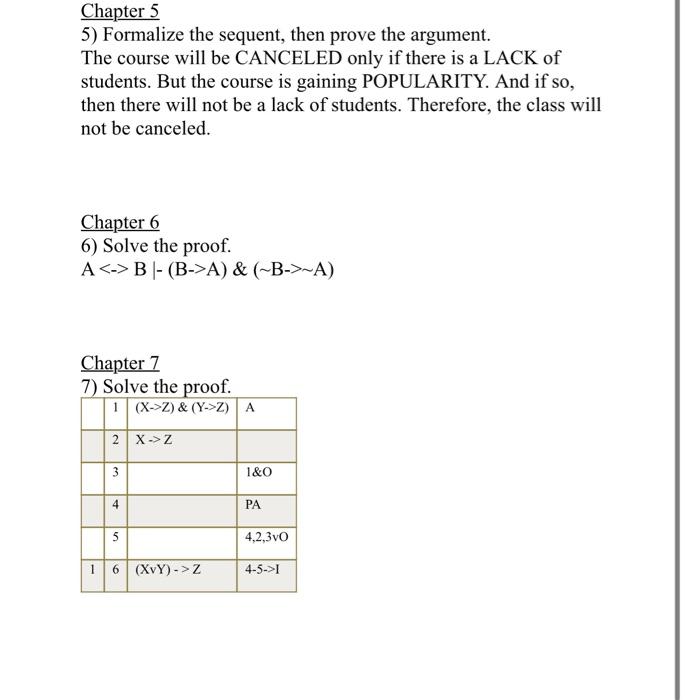 Chapter 5 5) Formalize the sequent, then prove the | Chegg.com