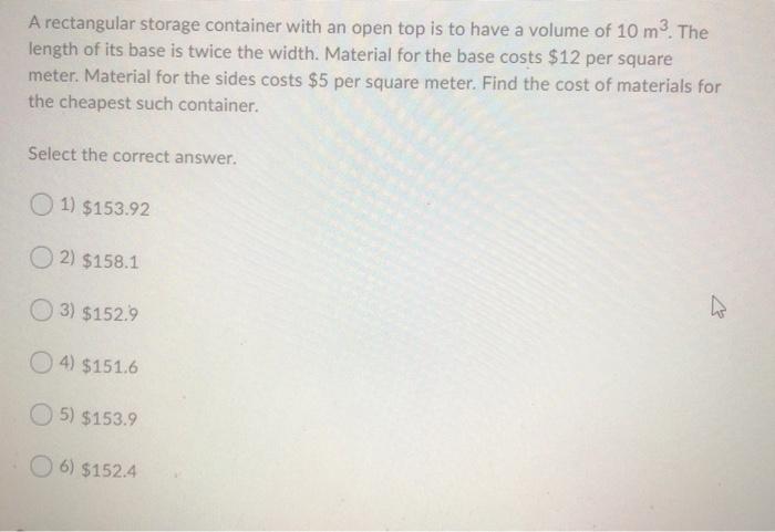 Solved A rectangular storage container with an open top is | Chegg.com