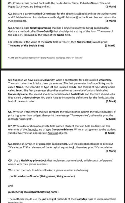 Solved Create a class named Book with the fields: | Chegg.com