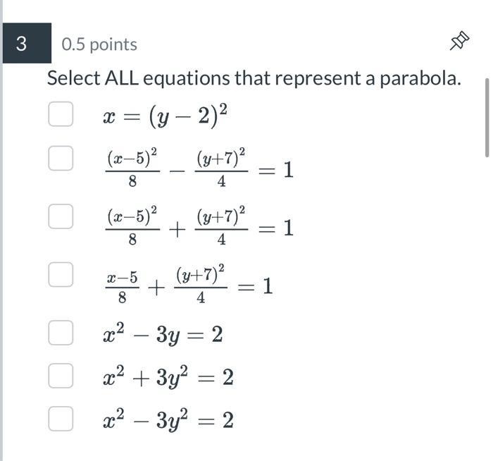 Solved Select ALL equations that represent an ellipse. | Chegg.com