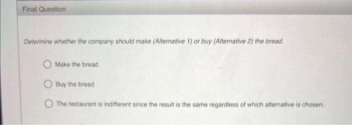 Solved A restaurant bakes its own bread for a cost of $165 | Chegg.com