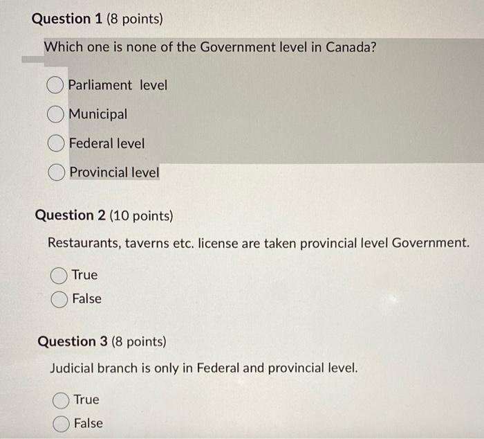 Solved Which one is none of the Government level in Canada? | Chegg.com