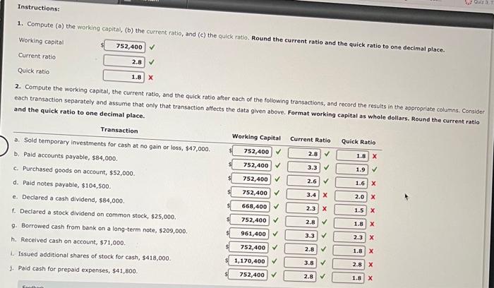 Solved 1. Compute (a) the working capital, (b) the current | Chegg.com