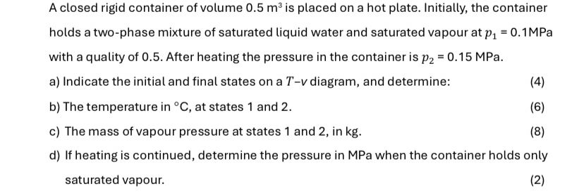 Solved A closed rigid container of volume 0.5m3 ﻿is placed | Chegg.com