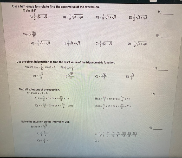Solved Use a half-angle formula to find the exact value of | Chegg.com