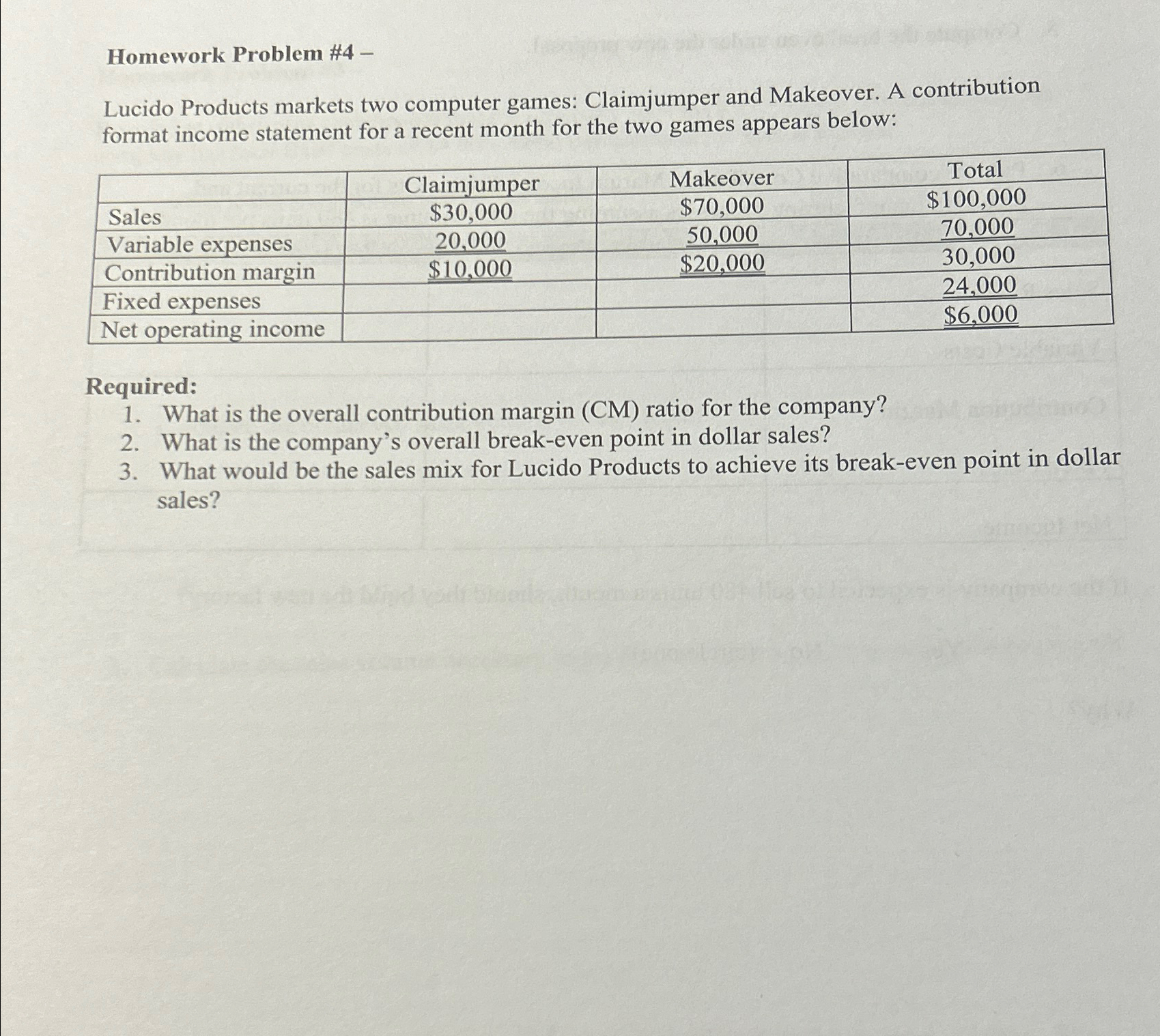 Solved Homework Problem #4 -Lucido Products markets two | Chegg.com