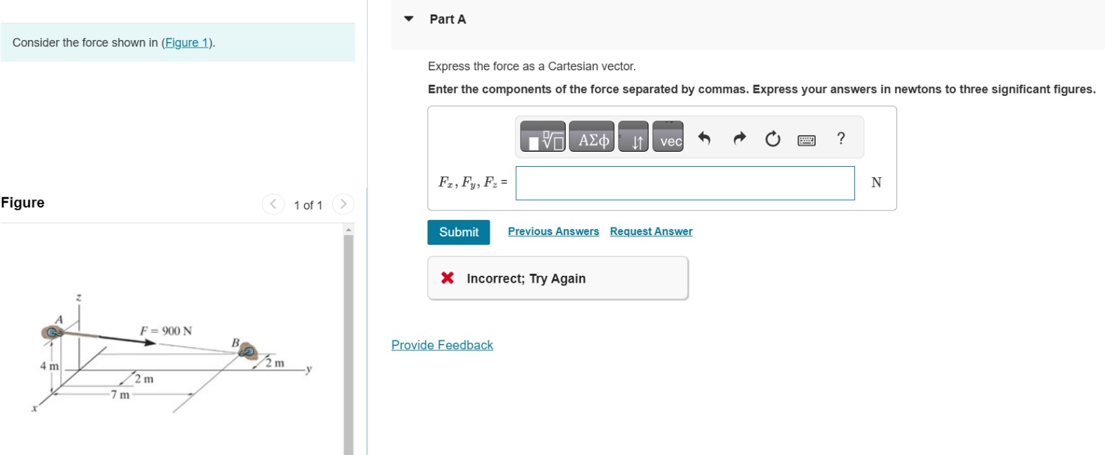 Solved Consider the force shown in (Figure 1).FigurePrevious | Chegg.com