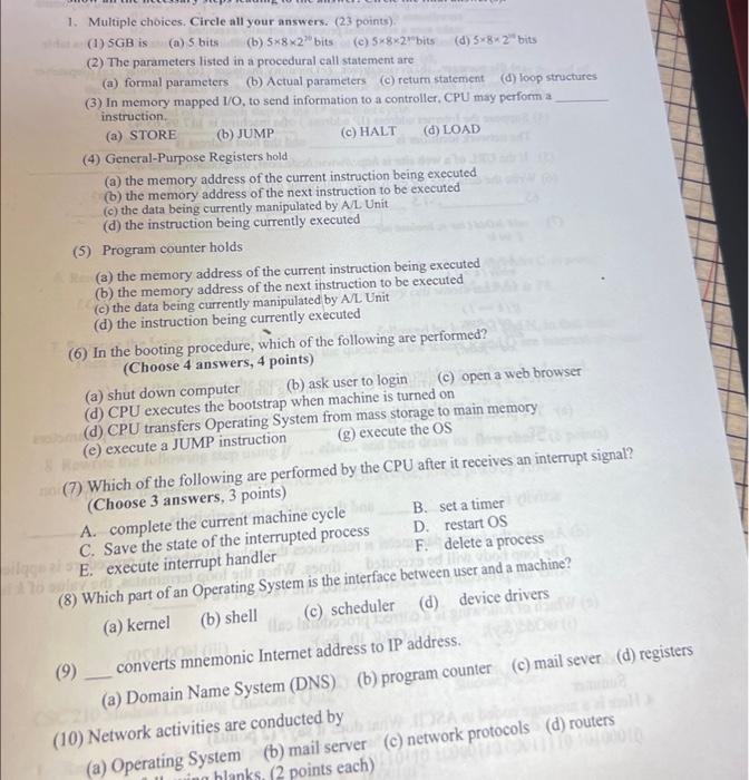 Solved 1. Multiple choices, Circle all your answers. (23 | Chegg.com