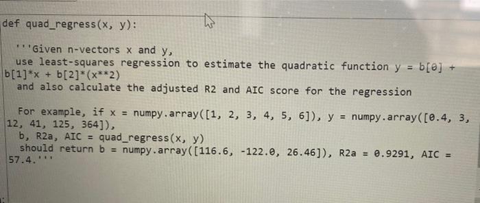 def quad_regress(x, y): TE Given n-vectors x and y, | Chegg.com