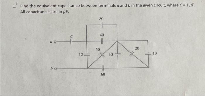 Solved Find the equivalent capacitance between terminals a | Chegg.com