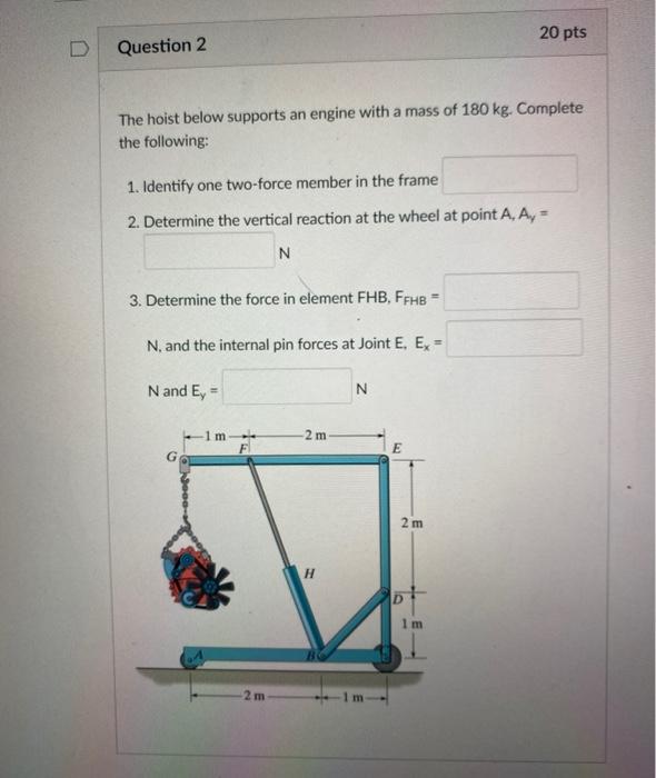 Solved 20 pts Question 2 The hoist below supports an engine | Chegg.com