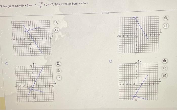 Solved Solve graphically 5x+3y=−1,2−x+2y=7. Take x values | Chegg.com