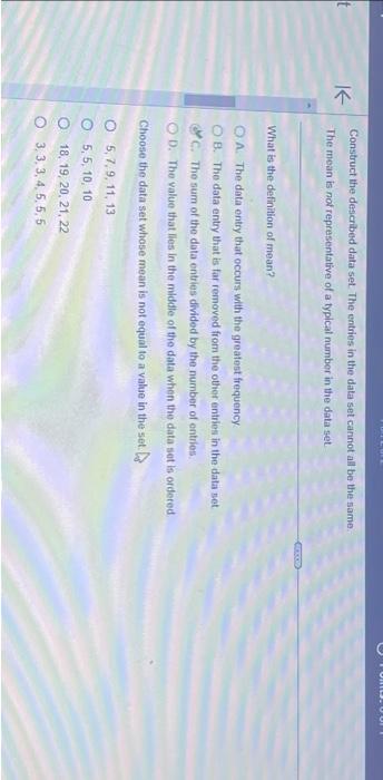Solved t K Construct the described data set. The entries in | Chegg.com