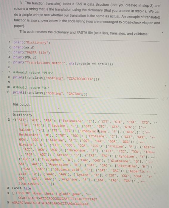 Solved In Python Pleasei Have Already Created The Fasta Data