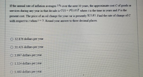 Solved If the annual rate of inflation averages 5% over the | Chegg.com