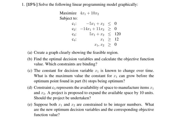 Solved 1. (15%] Solve the following linear programming model | Chegg.com