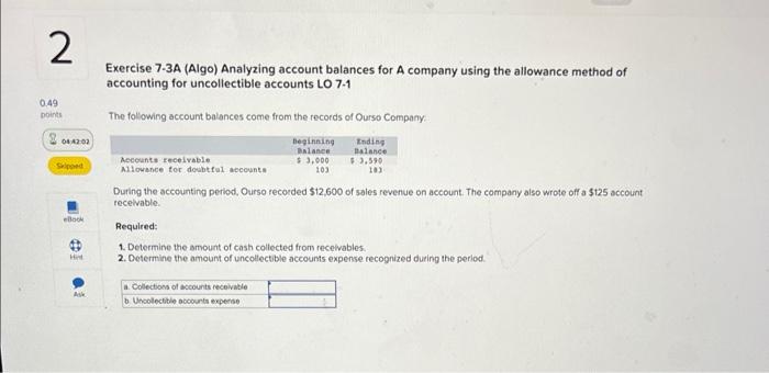 Solved Exercise 7.3A (Algo) Analyzing account balances for A | Chegg.com