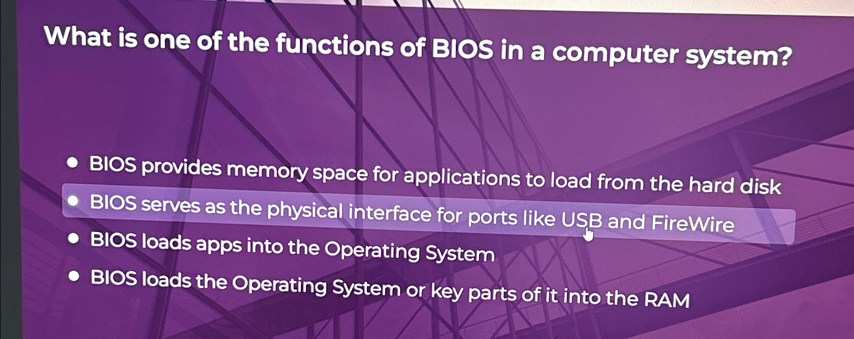 Solved What is one of the functions of BloS in a computer | Chegg.com