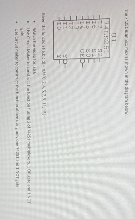 The 74251 is an 8x1 mux as shown in the diagram | Chegg.com