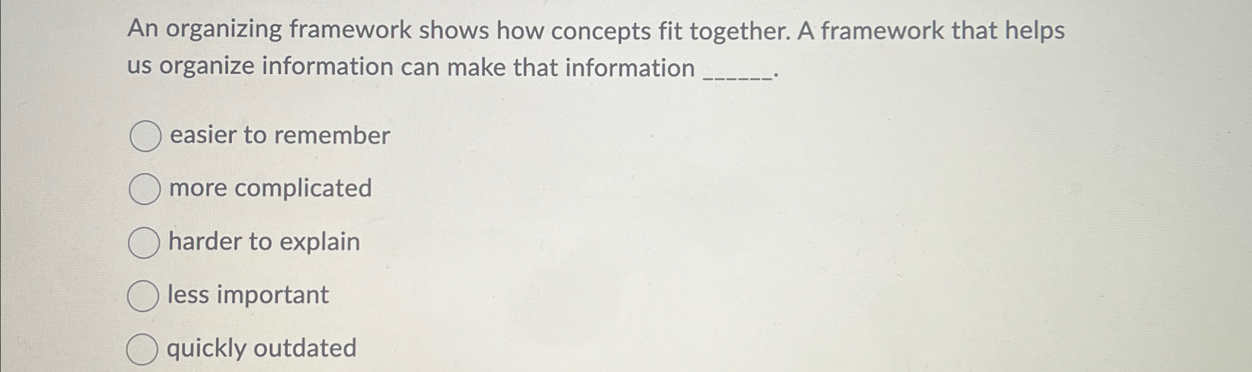 Solved An organizing framework shows how concepts fit | Chegg.com