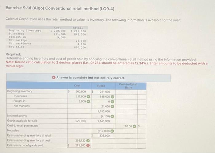 Solved Exercise 9.14 (Algo) Conventional retail method | Chegg.com